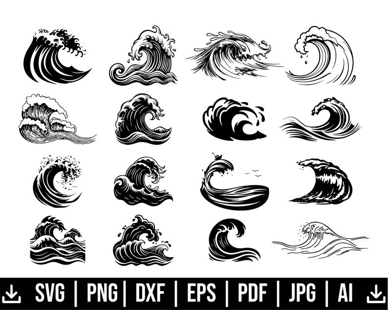 Wave Bundle Svg, Ocean Wave Svg , Wave Clipart , Ocean Waves, Trendy ...