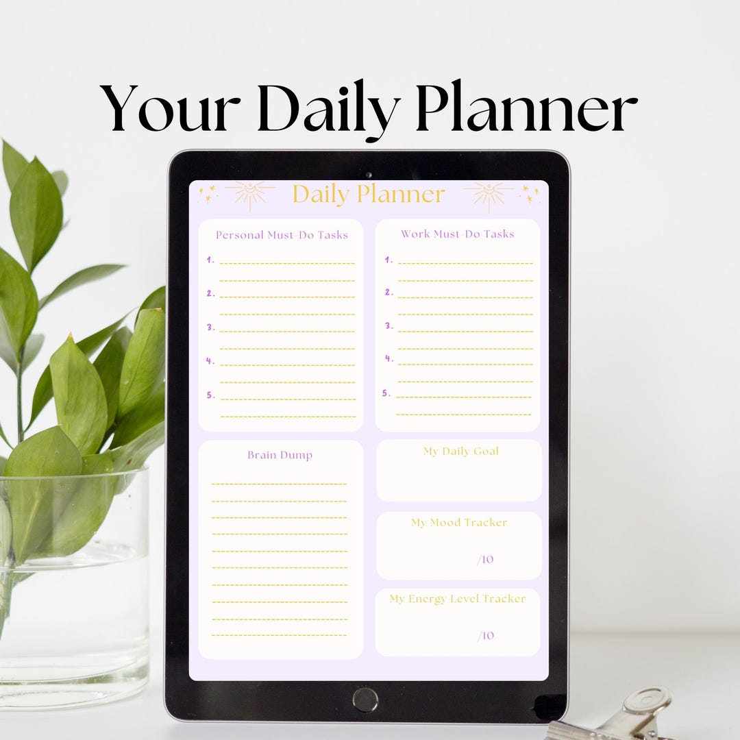 Digital Daily Planner, One Page Planner, Printable Planner ...
