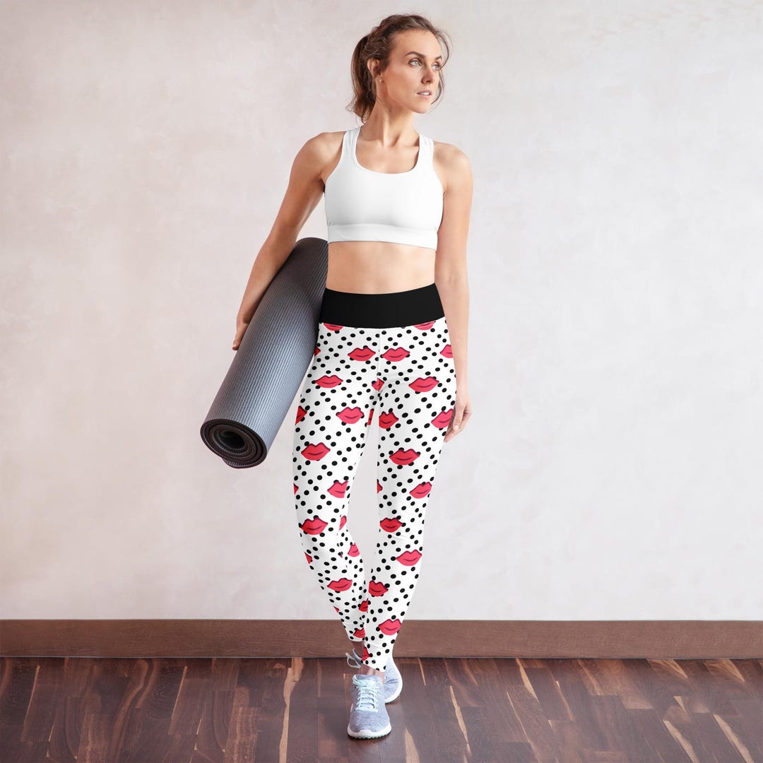 Polyester Yoga Leggings: Funny Lip Print, Workout Gym Wear - Etsy