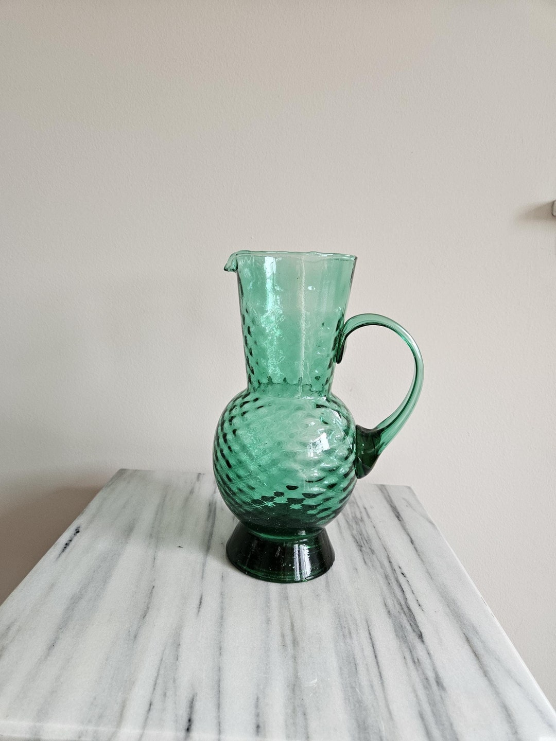Vintage Italian Green Drink Pitcher Vase Hand-made Bubble Textured ...