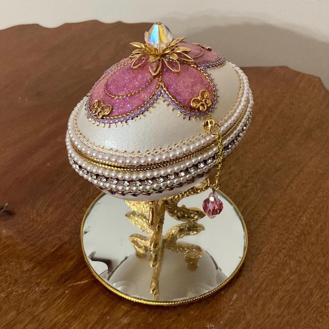 Handmade Faberge Egg Jewelry Box: Purple Real Goose Eggshell, Gold ...