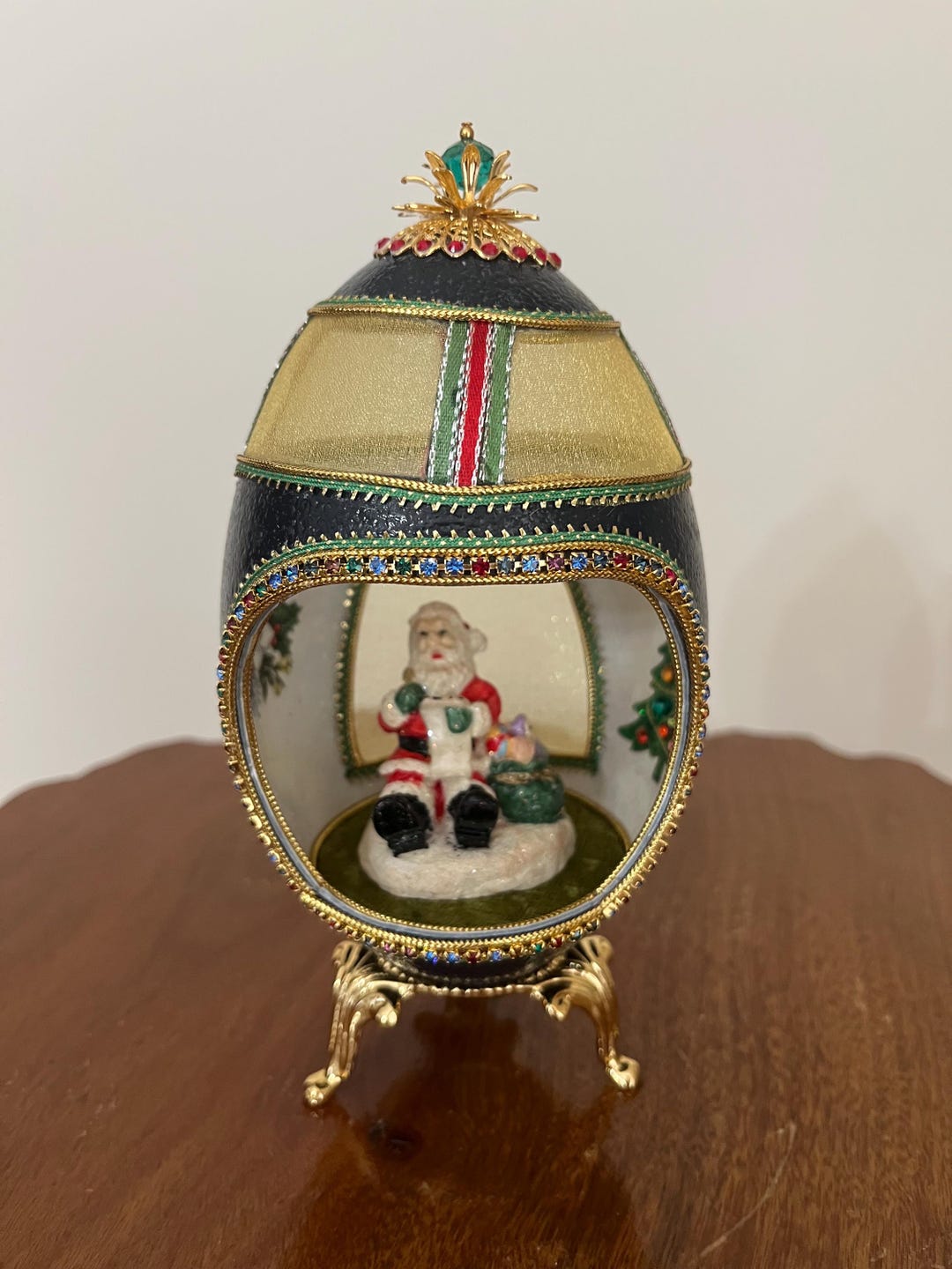 Egg Faberge Real Emu Eggshell Handmade Santa Claus Christmas Figurine ...