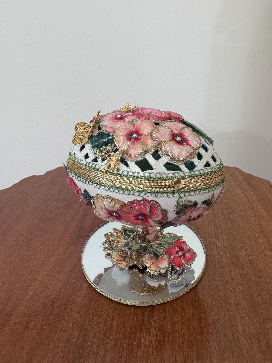 Egg Faberge Real Eggshell Handcrafted Pink and Turquoise Floral ...