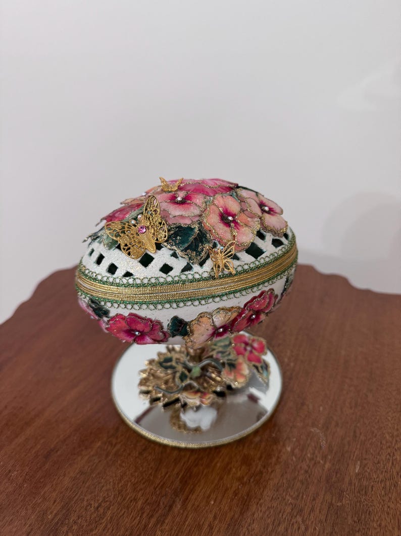 Egg Faberge Real Eggshell Handcrafted Pink and Turquoise Floral ...