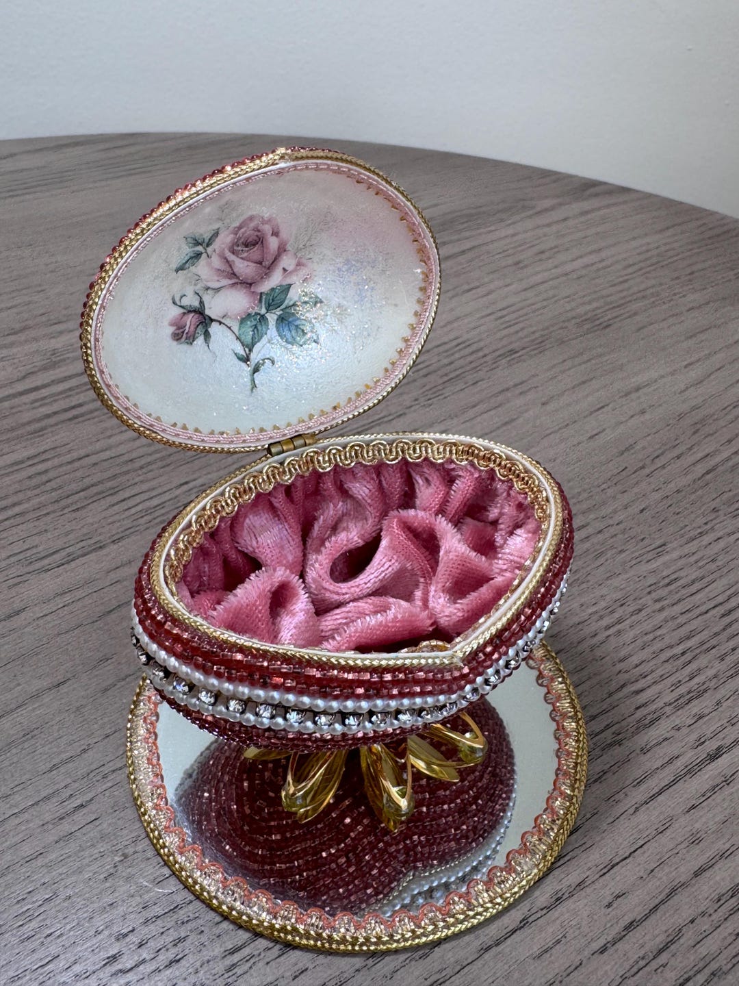 Egg Faberge Real Eggshell Handmade Bedazzled Velvet Maroon Floral ...