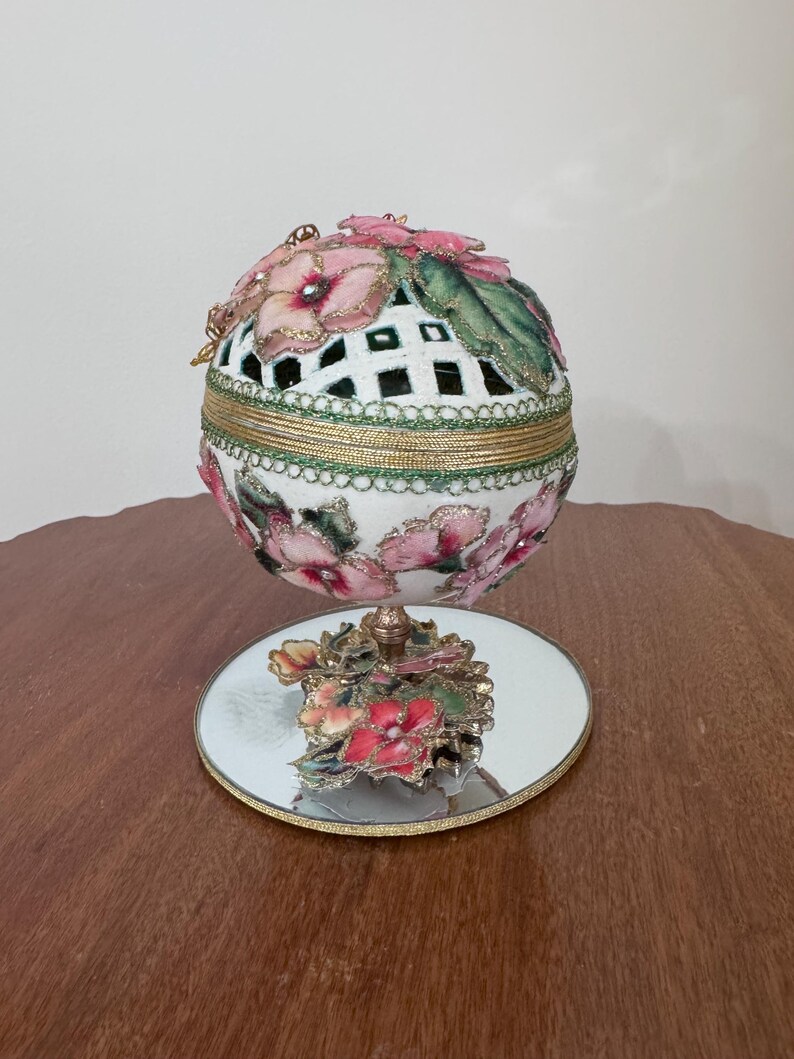 Egg Faberge Real Eggshell Handcrafted Pink and Turquoise Floral ...