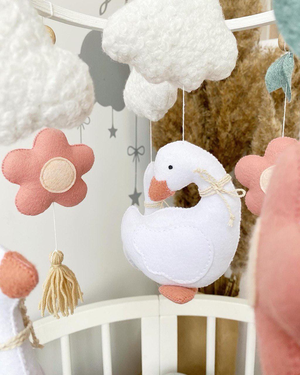 Goose Baby Mobile: Felt Geese, Flowers Crib Mobile - Etsy