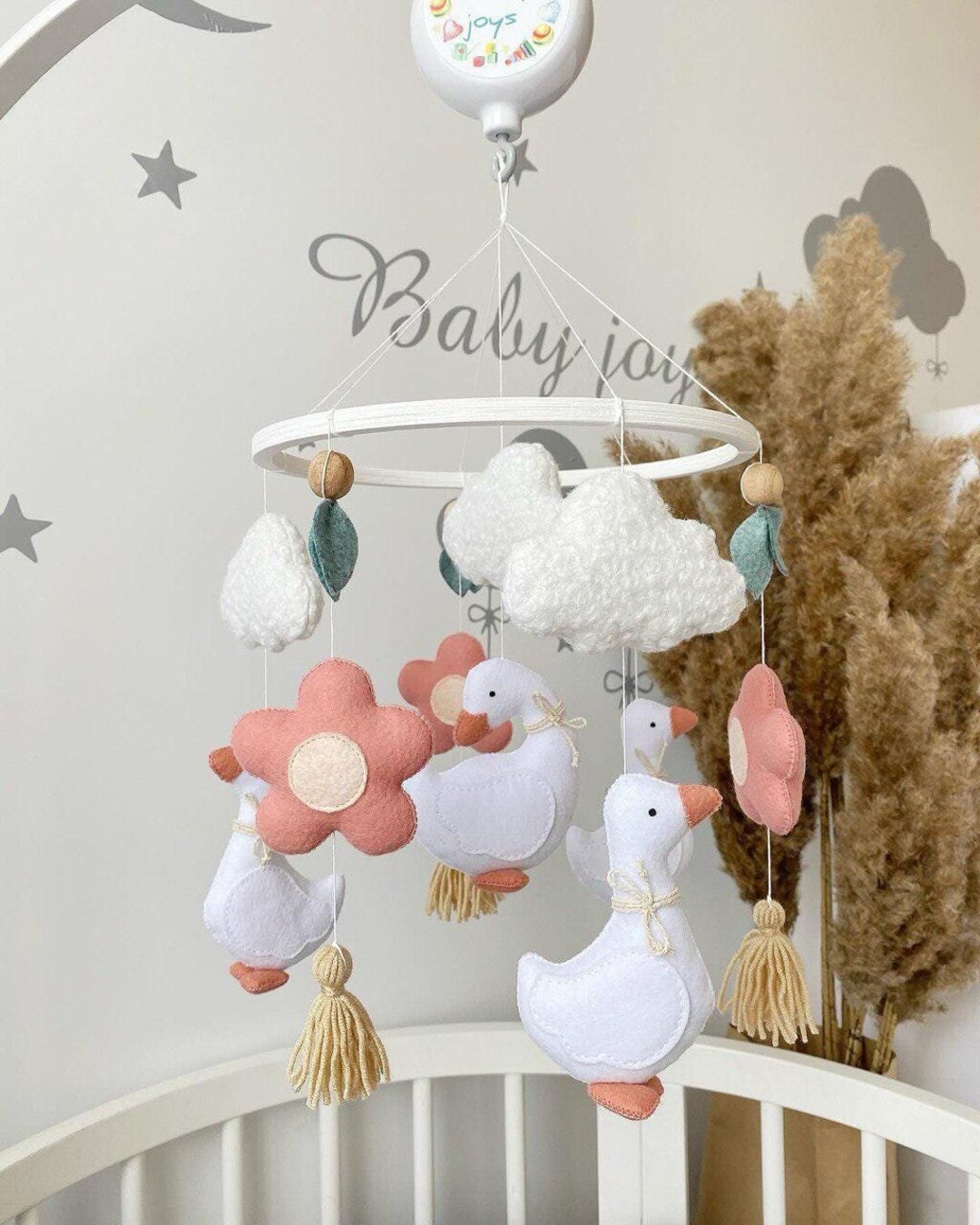 Goose Baby Mobile: Felt Geese, Flowers Crib Mobile - Etsy