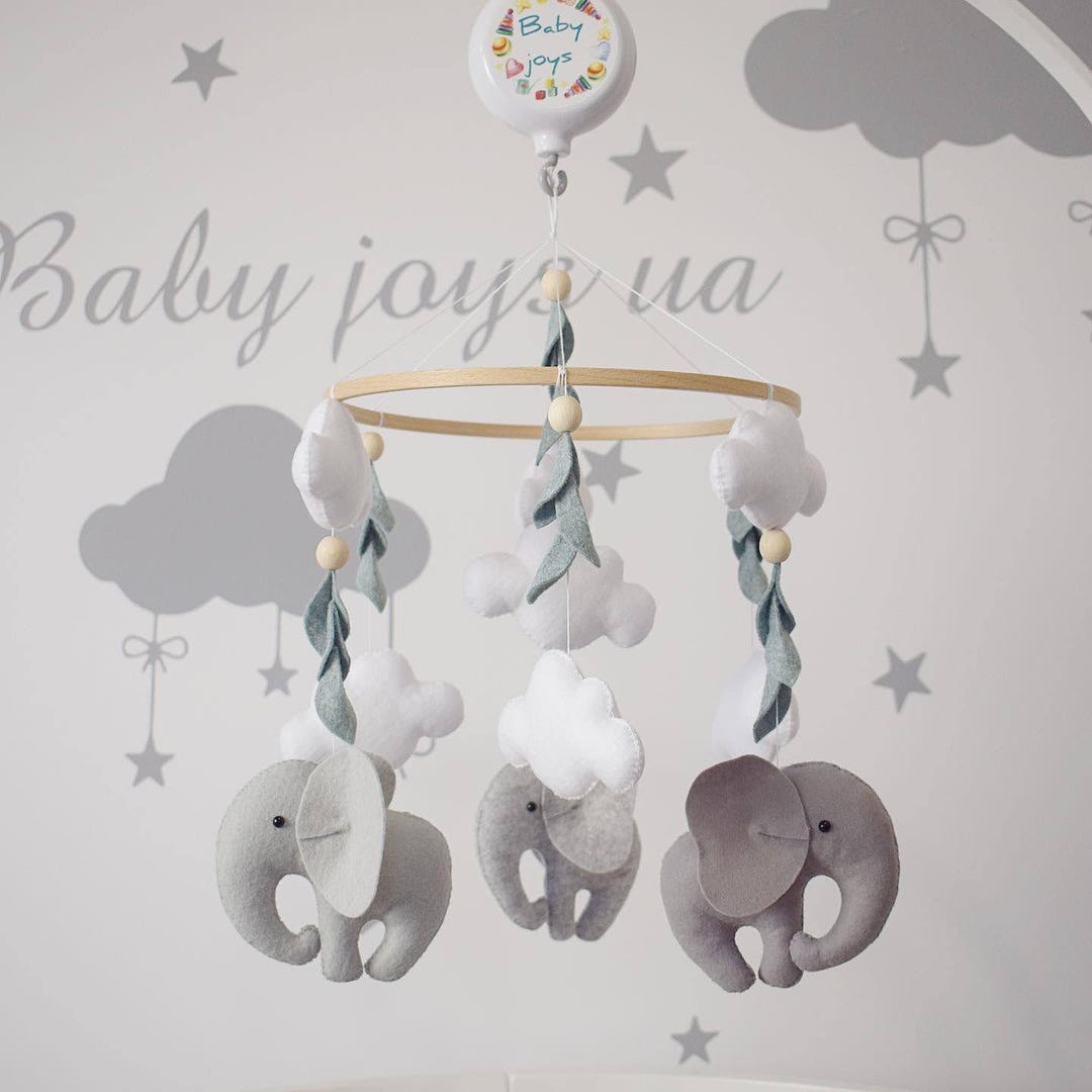 Handmade Felt Elephant Baby Mobile: Dreamy Cloud Nursery Decor - Etsy