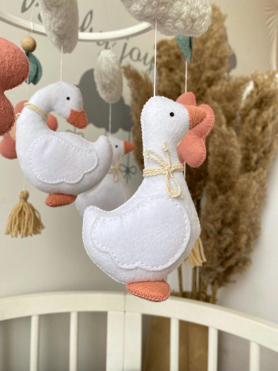 Goose Baby Mobile: Felt Geese, Flowers Crib Mobile - Etsy