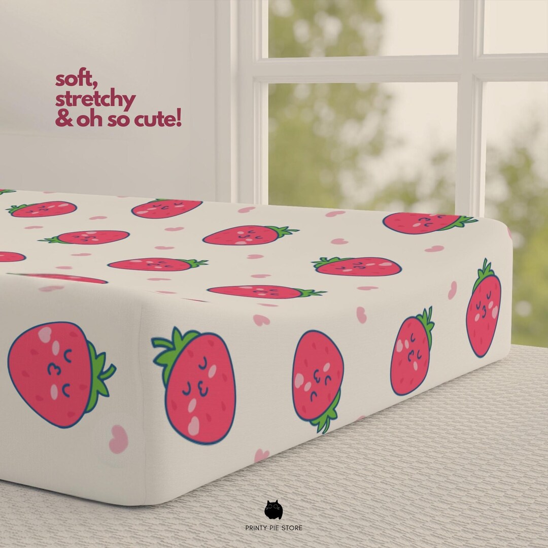 Sweet Strawberry Kawaii Baby Changing Pad Cover, Ultra Soft Stretchy ...