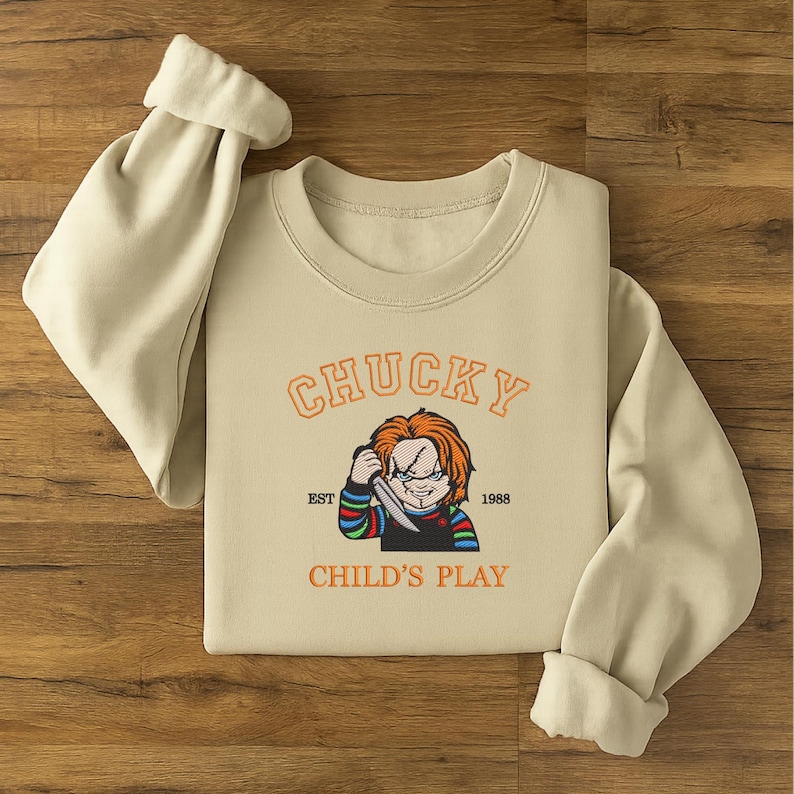 Chucky Embroidered Sweatshirt – Horror Movie Embroidery Crewneck, Scary ...