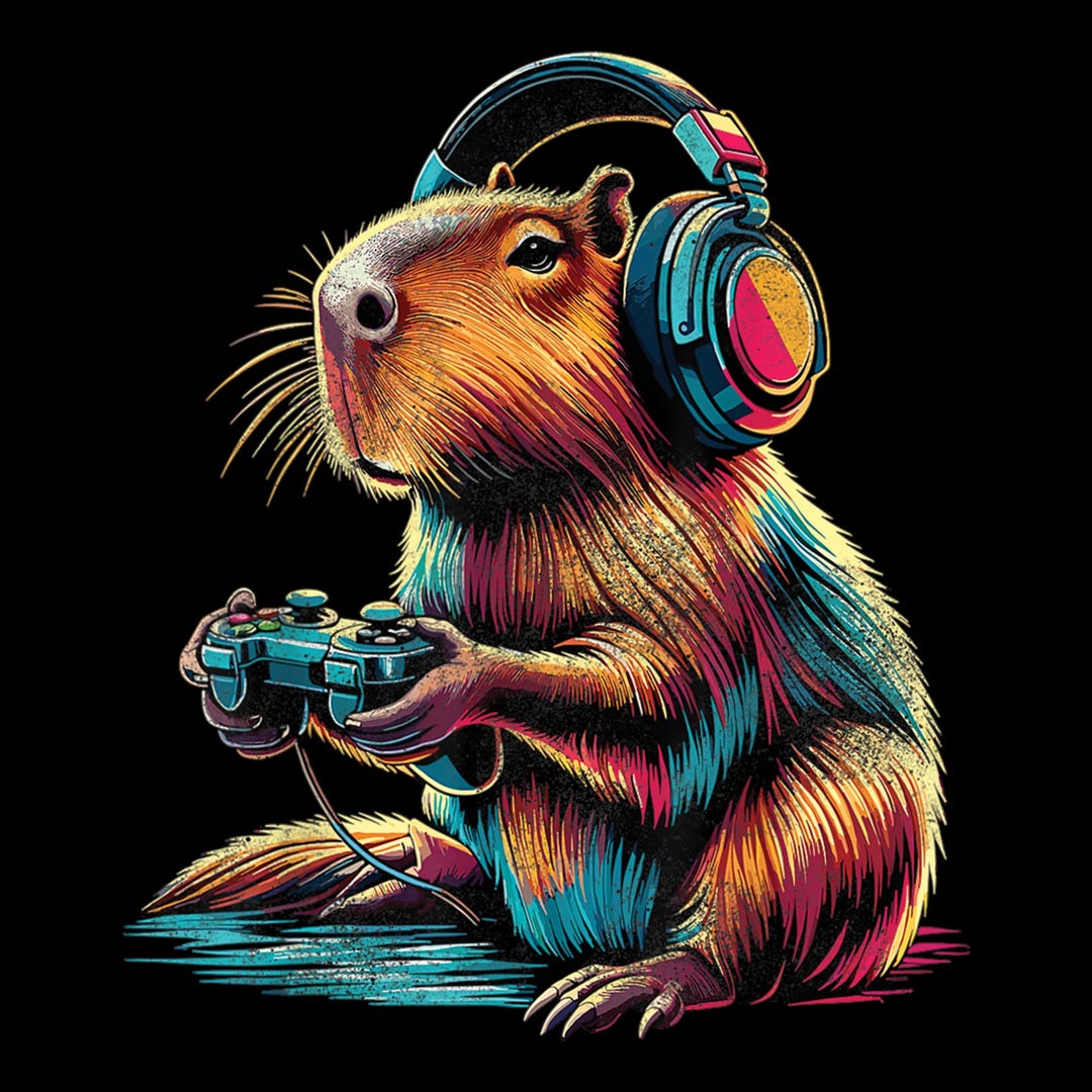 Gaming Capybara T-shirt Design PNG | Neon Capybara Gamer Graphic | Fun ...