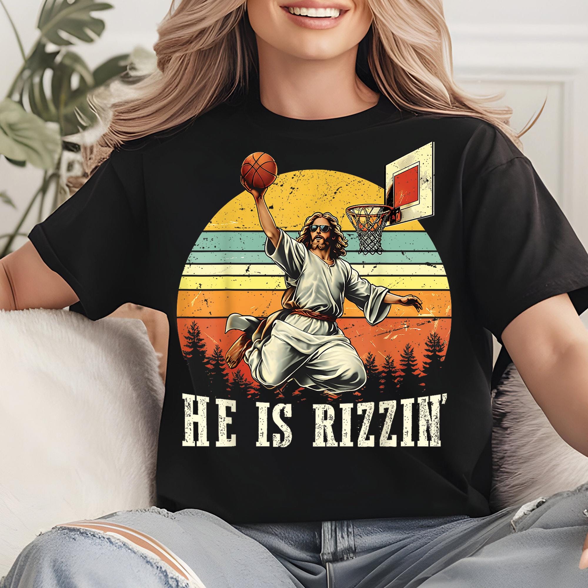 He is Rizzin’ Basketball PNG, Funny Jesus Meme Sublimation, Retro ...