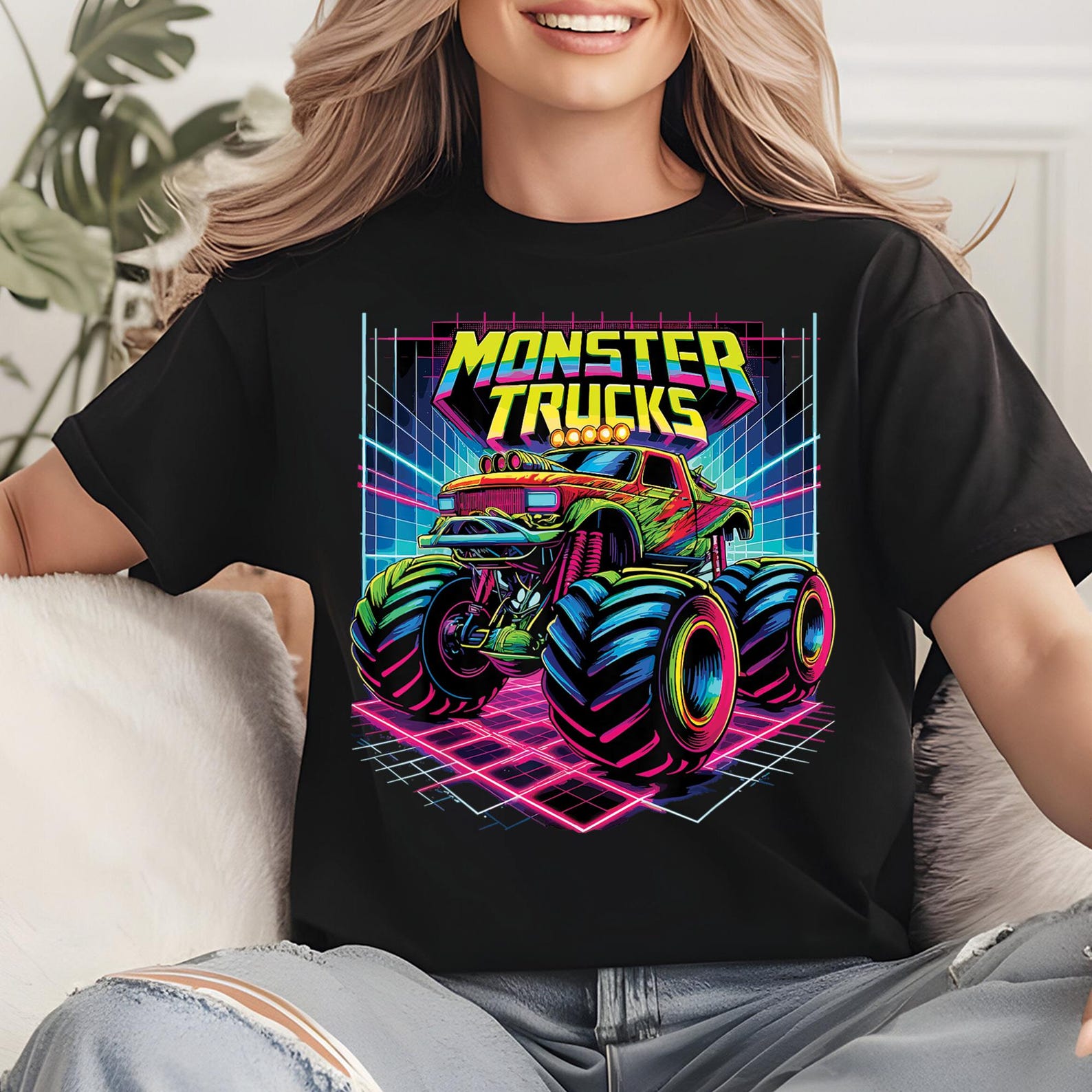 Neon Monster Truck T-shirt Design PNG | Retro 80s Style Graphic ...