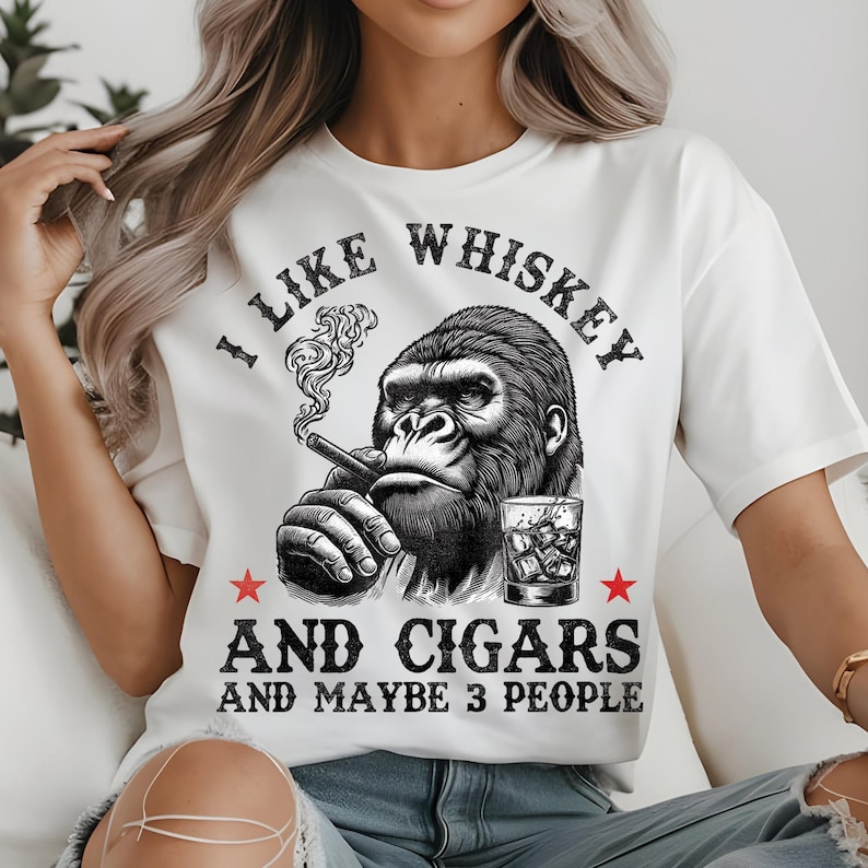Whiskey and Cigar T-shirt PNG, Gorilla Smoking Funny Vintage Design ...