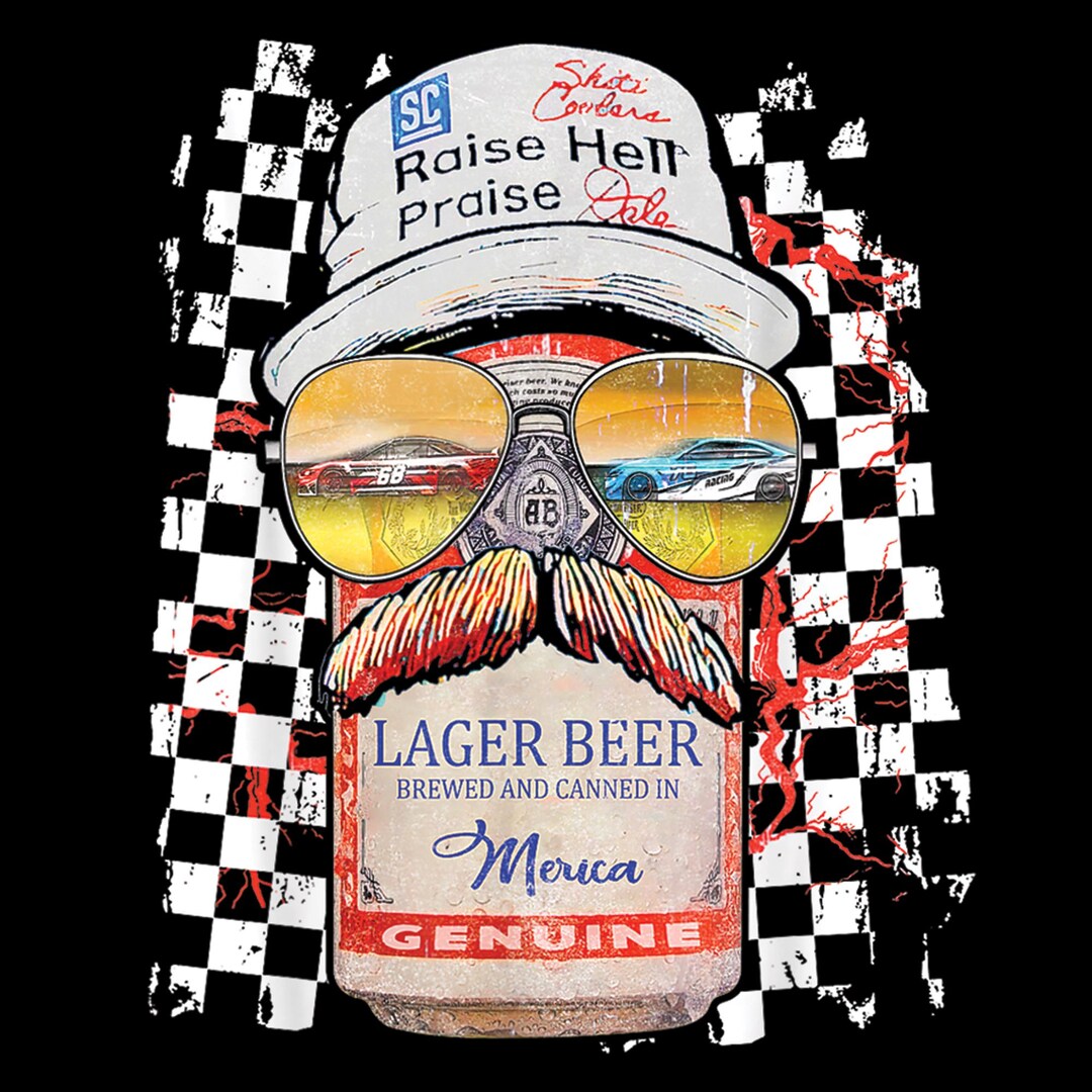 Raise Hell Praise Hell Beer Can T-shirt Design PNG | Vintage Racing ...