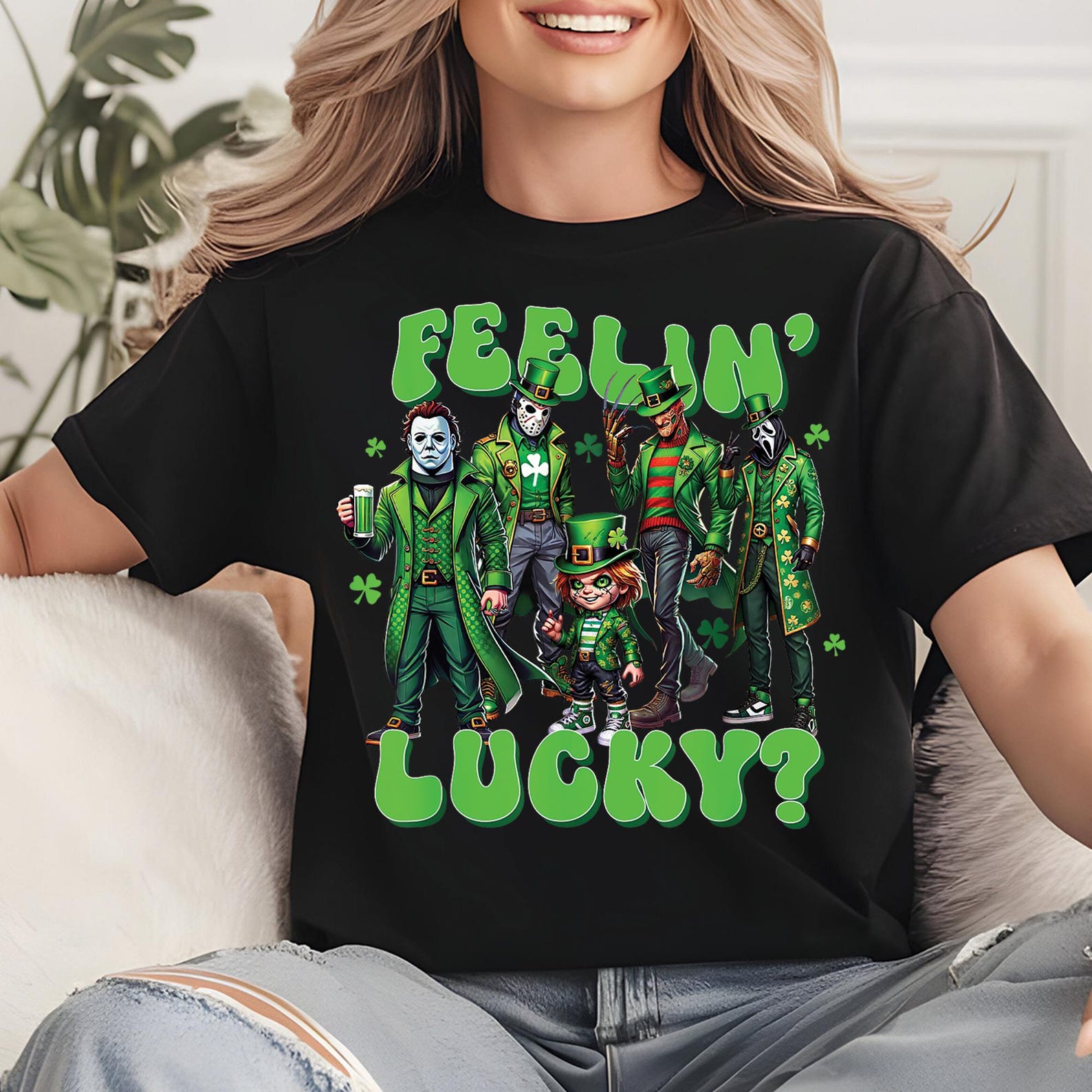 Lucky Horror St. Patrick’s Day T-shirt - Scary Green Shamrock Tee ...