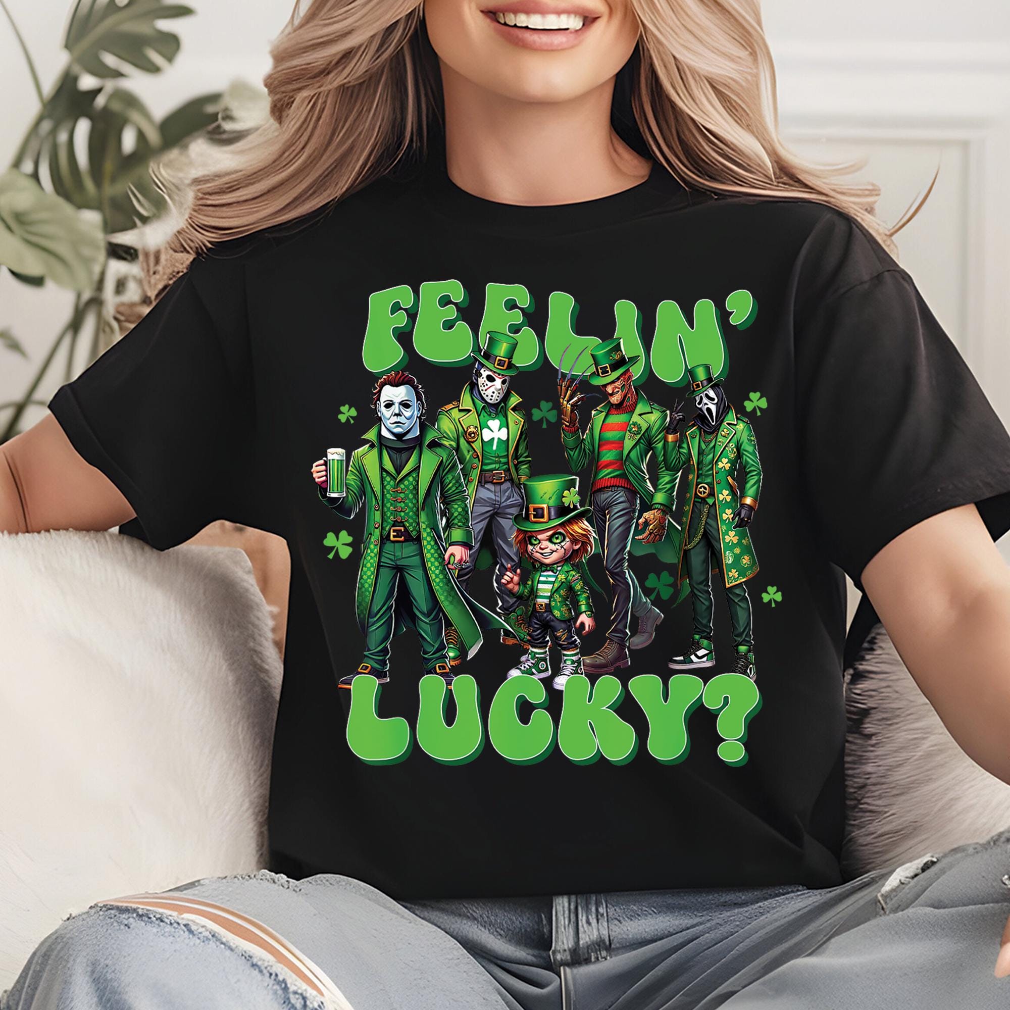 Lucky Horror St. Patrick’s Day T-shirt - Scary Green Shamrock Tee ...