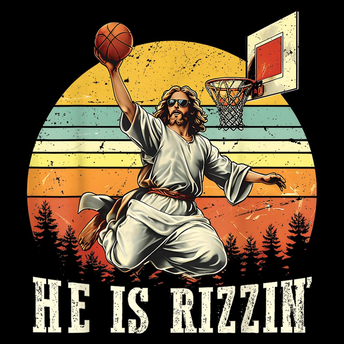 He is Rizzin’ Basketball PNG, Funny Jesus Meme Sublimation, Retro ...