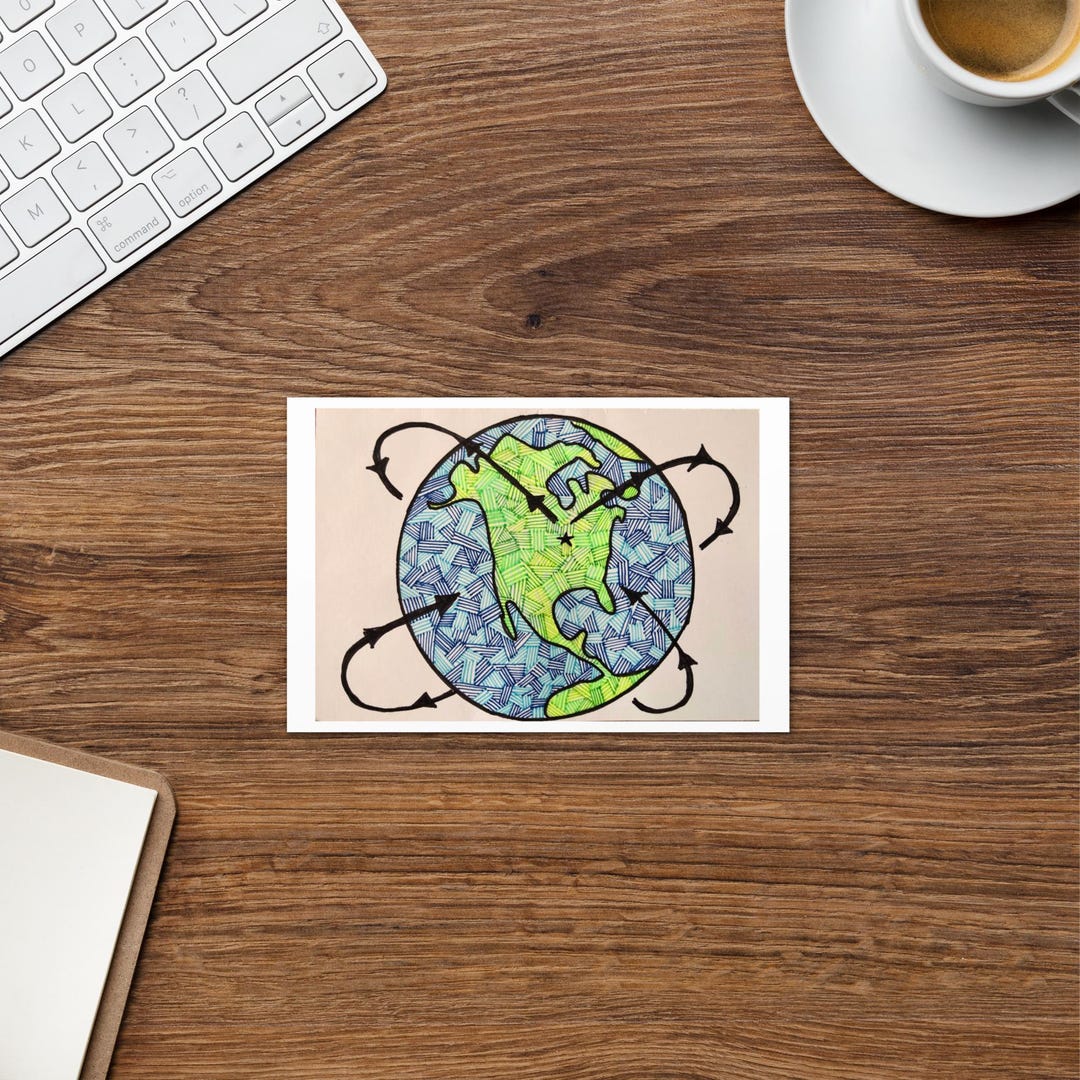 Geometric World Map Greeting Card: Travel Art Print - Etsy