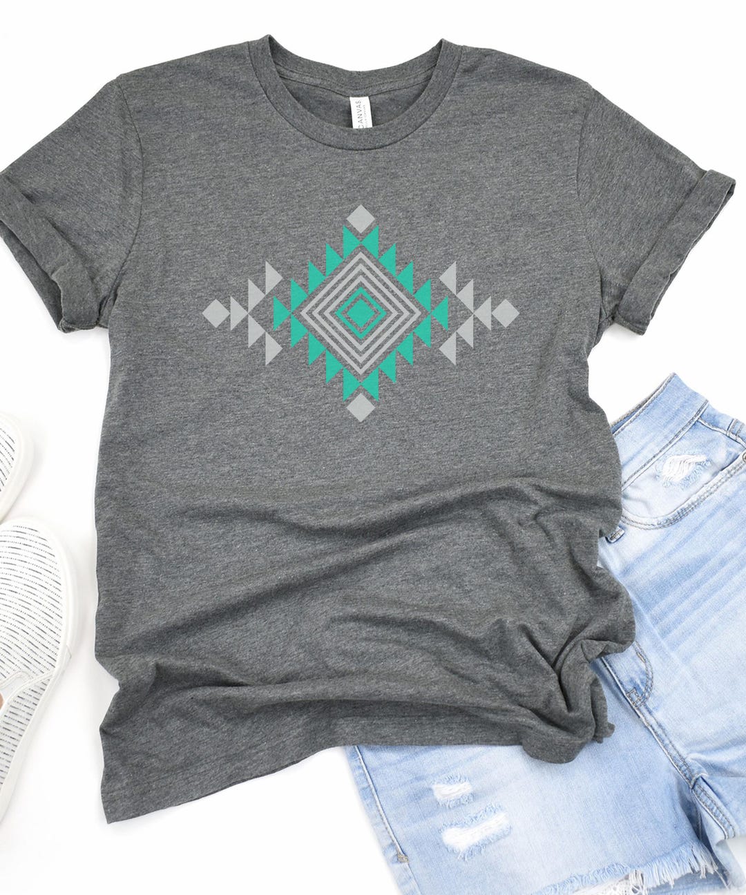 Boho Western Aztec Tee, Southwest Graphic T-shirt, Tribal Print Top ...