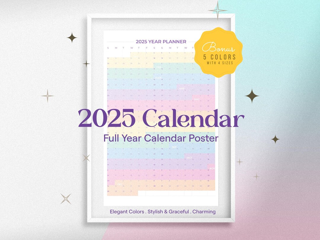 2025 Calendar Rainbow Cute Year Planner Digital Planner Printable ...