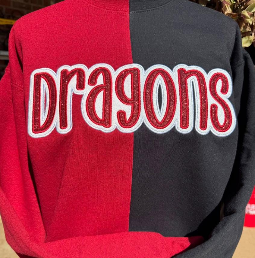 Custom Embroidered Split Sweatshirt: Glitter School Team Spirit Wear ...