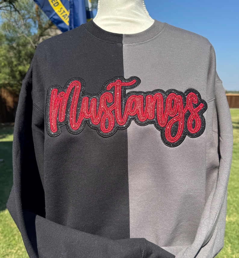 Custom Embroidered Split Sweatshirt: Glitter School Team Spirit Wear ...