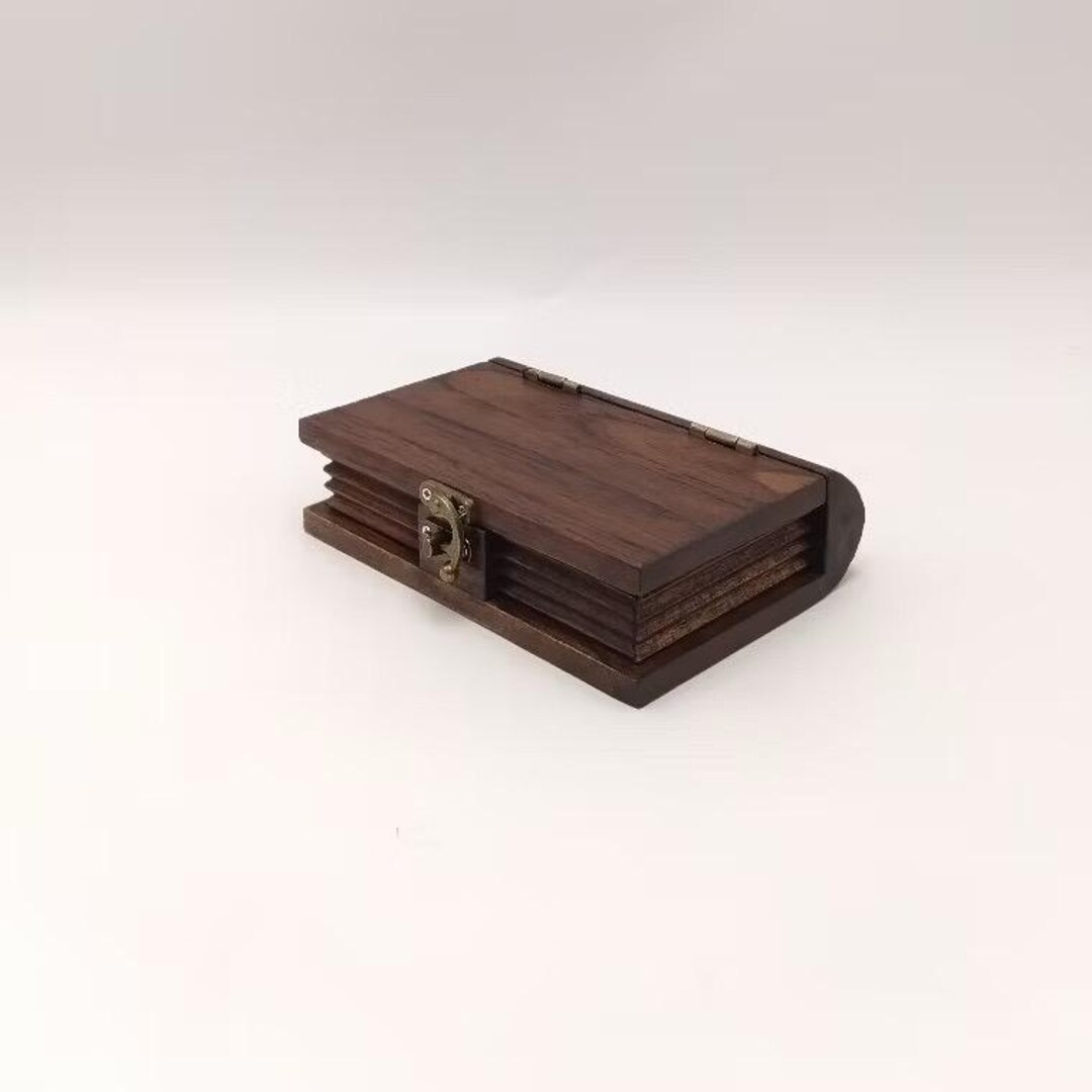 Small Teak Wood Book-shaped Box, Storage Box, Business Card Holder ...