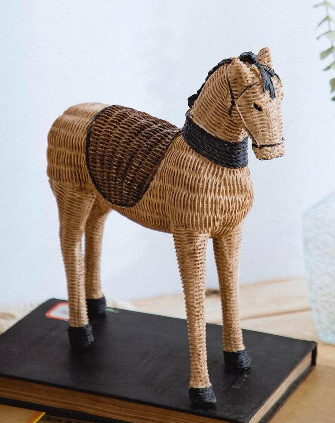 Retro Rattan Horse Statue, Resin Rattan Horse Sculpture, Handcrafted ...