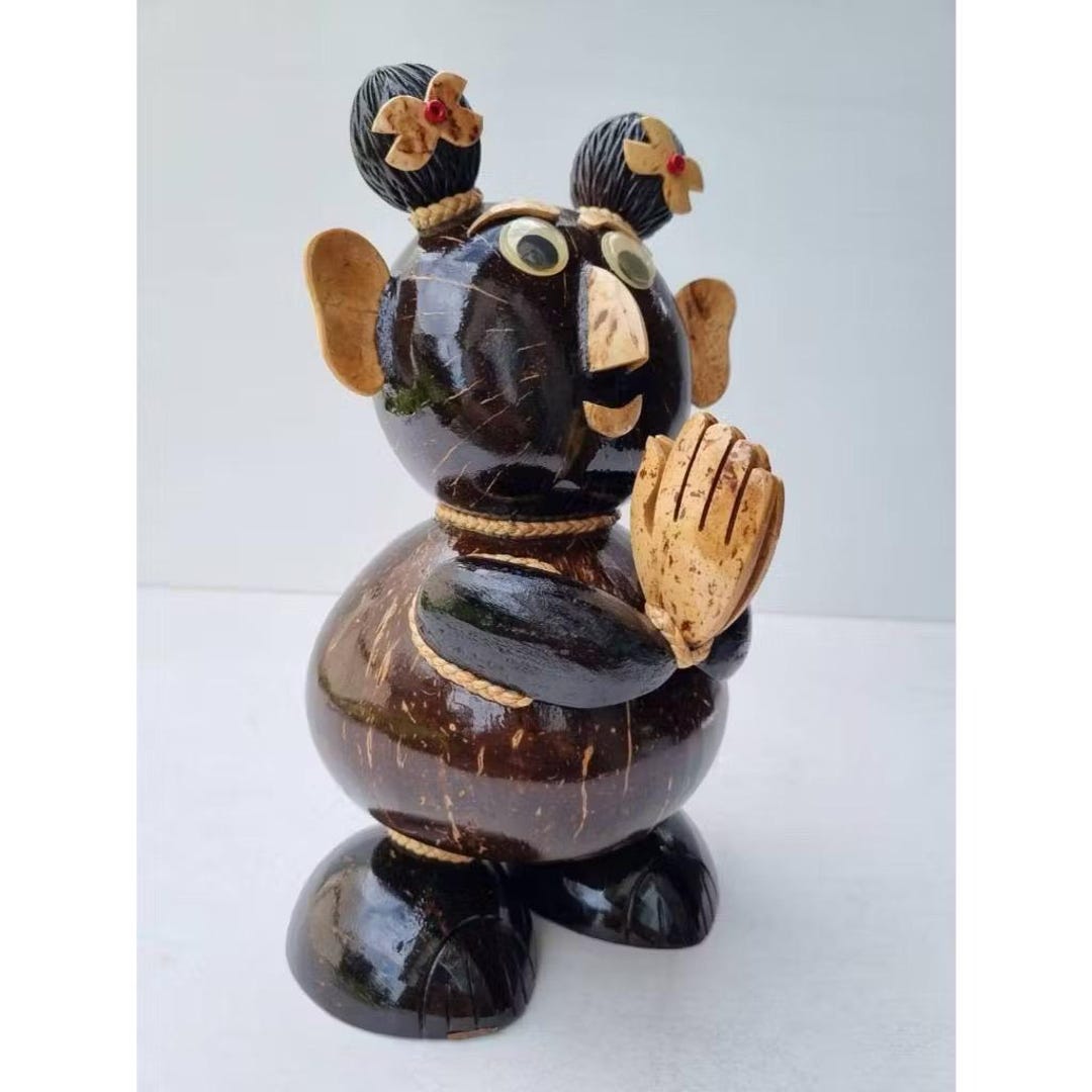 Coconut Shell Piggy Bank Girl, Wooden Piggy Bank, Rare Collection ...