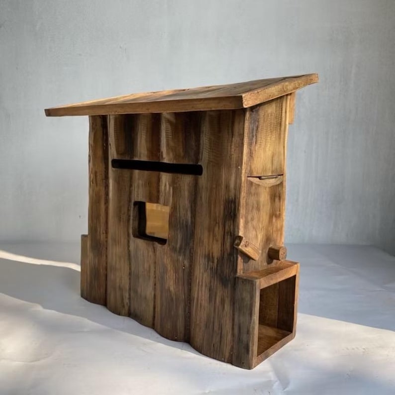 Large Teak Wood Mailbox With Newspaper Slot – Outdoor Lockable Wooden ...
