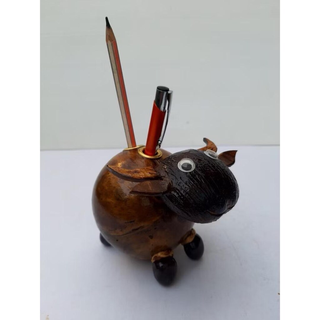 Buffalo Coconut Shell Pen Box, Pen Holder, Pencil Holder, Rustic Desk ...