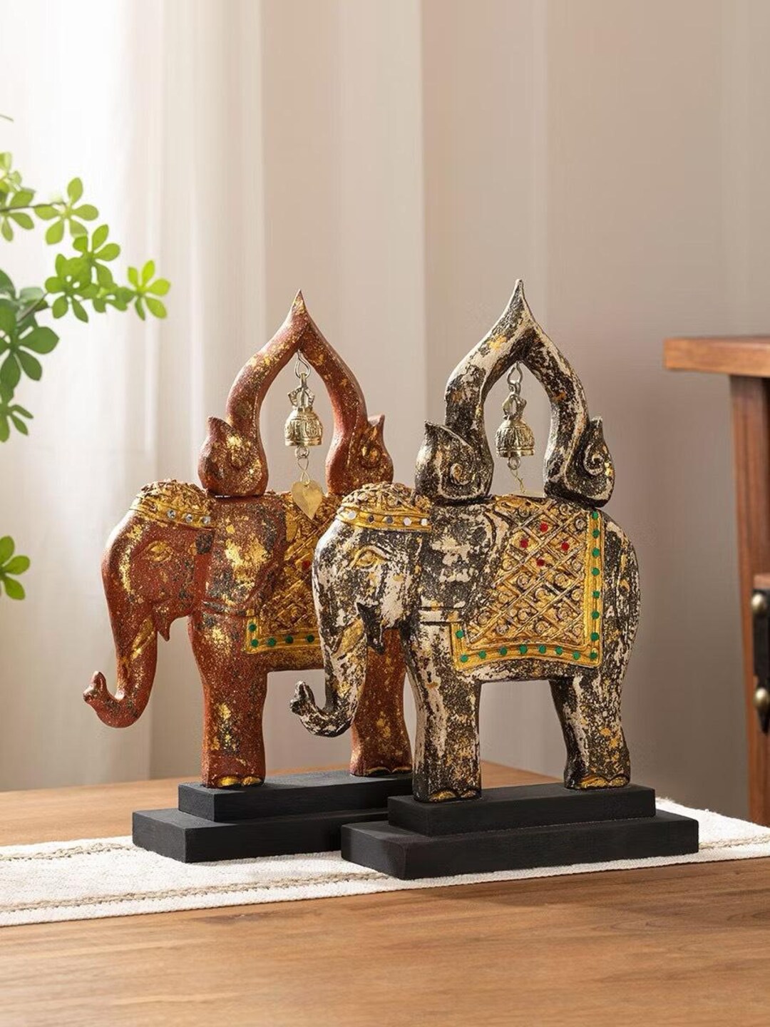 Hand-carved Wooden Elephant With Gold Leaf, Multi-colored Mirrors, and ...