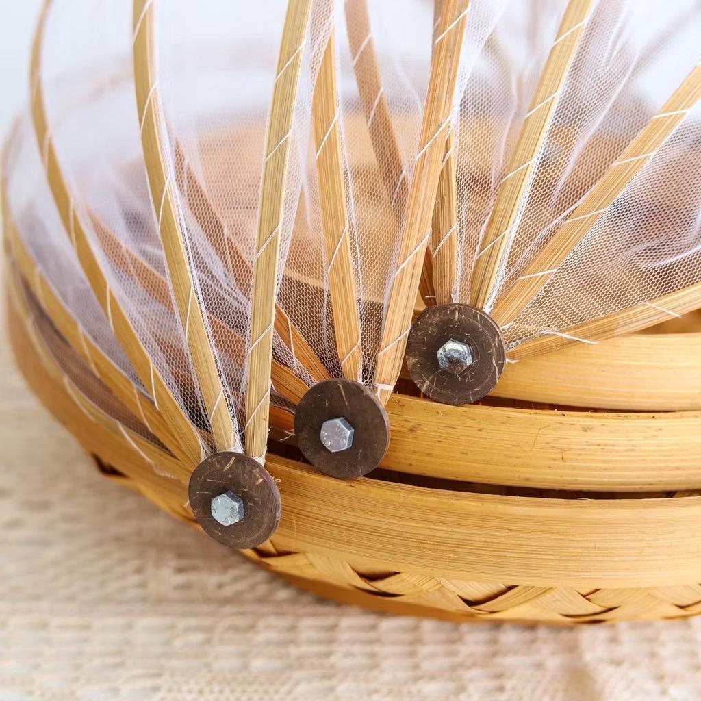 Bamboo Woven Basket With Mesh Cover – Handmade Fruit Basket, Food Cover ...