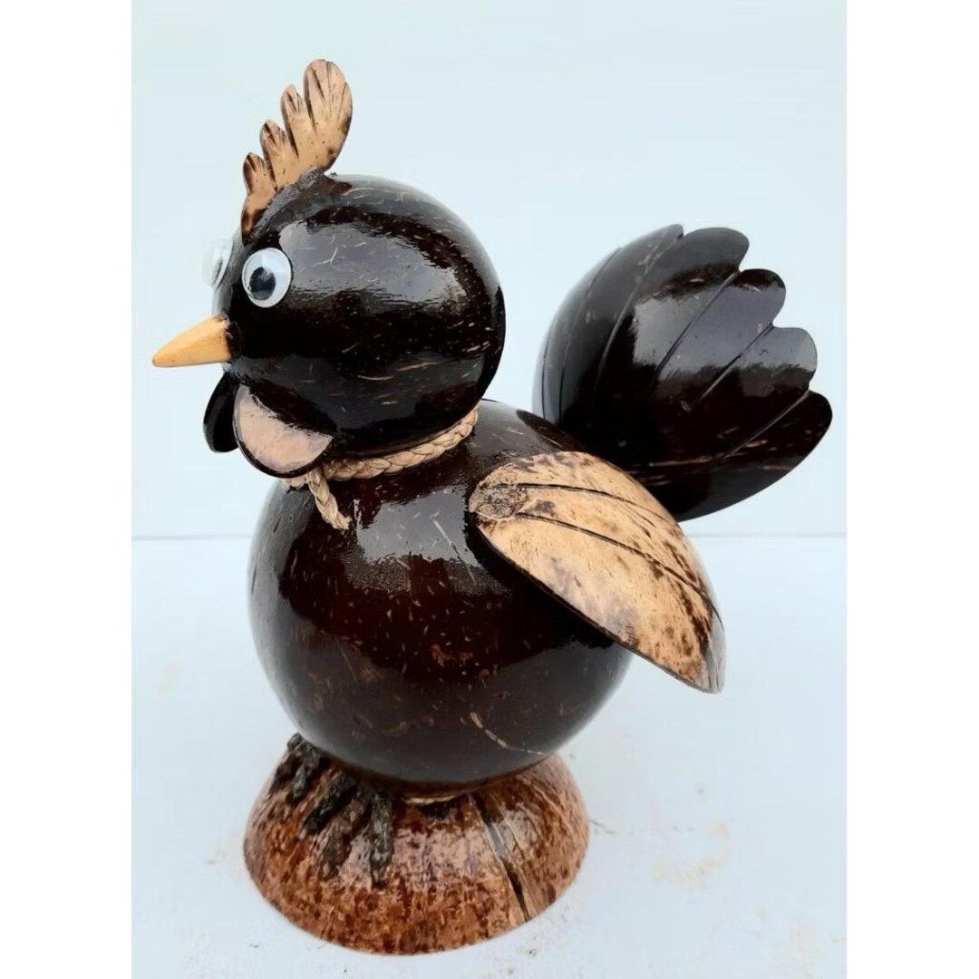 Coconut Shell Piggy Bank Chicken, Wooden Piggy Bank, Rare Collection ...