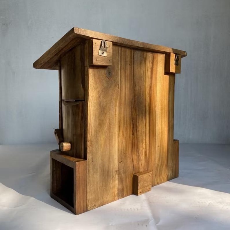 Large Teak Wood Mailbox With Newspaper Slot – Outdoor Lockable Wooden ...