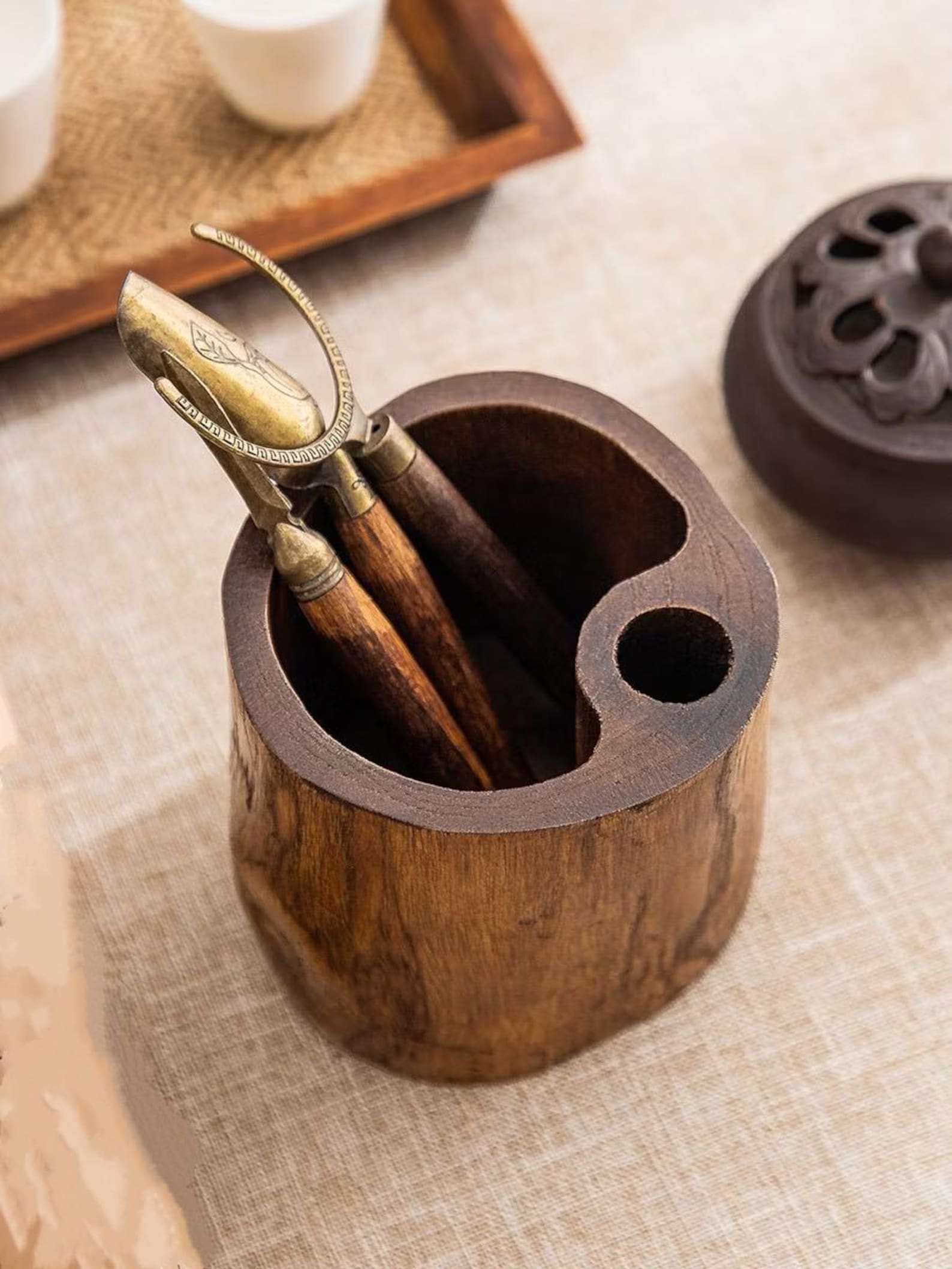 Wooden Pen Box, Wooden Pencil Holder, Rustic Desk Decor, Hygge Home ...
