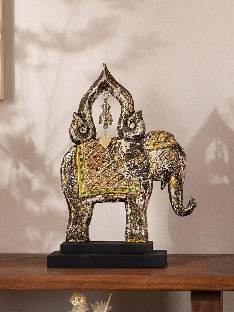 Hand-carved Wooden Elephant With Gold Leaf, Multi-colored Mirrors, and ...