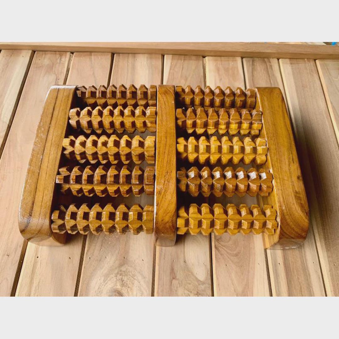 Teak Wood Foot Massage Roller – Natural Reflexology Tool for Stress ...
