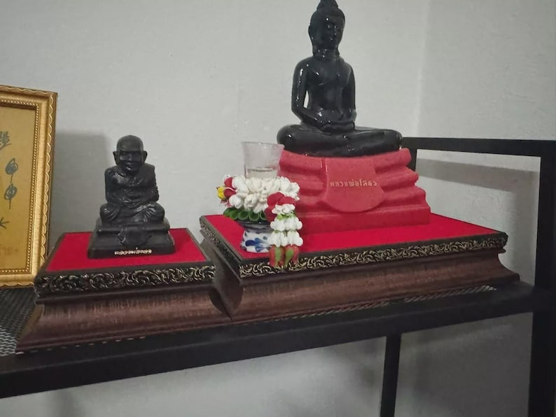 Wooden Buddha Base With Red Velvet | Deity Pedestal Stand | Altar ...