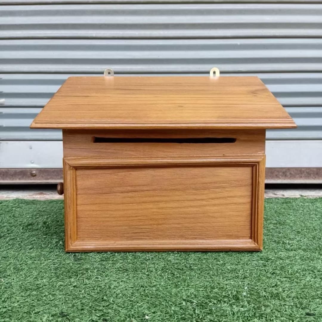 Teak Wooden Mailbox – Handmade Rustic Outdoor Mail Holder, Durable ...