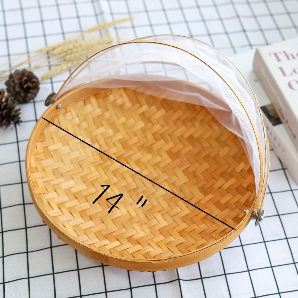 Bamboo Woven Basket With Mesh Cover – Handmade Fruit Basket, Food Cover ...