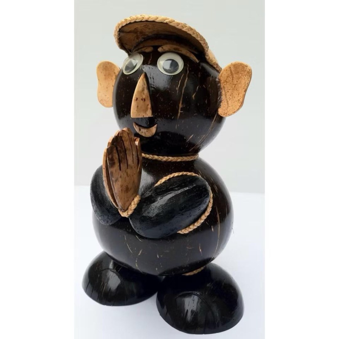 Coconut Shell Piggy Bank Boy, Wooden Piggy Bank, Rare Collection, Adult ...