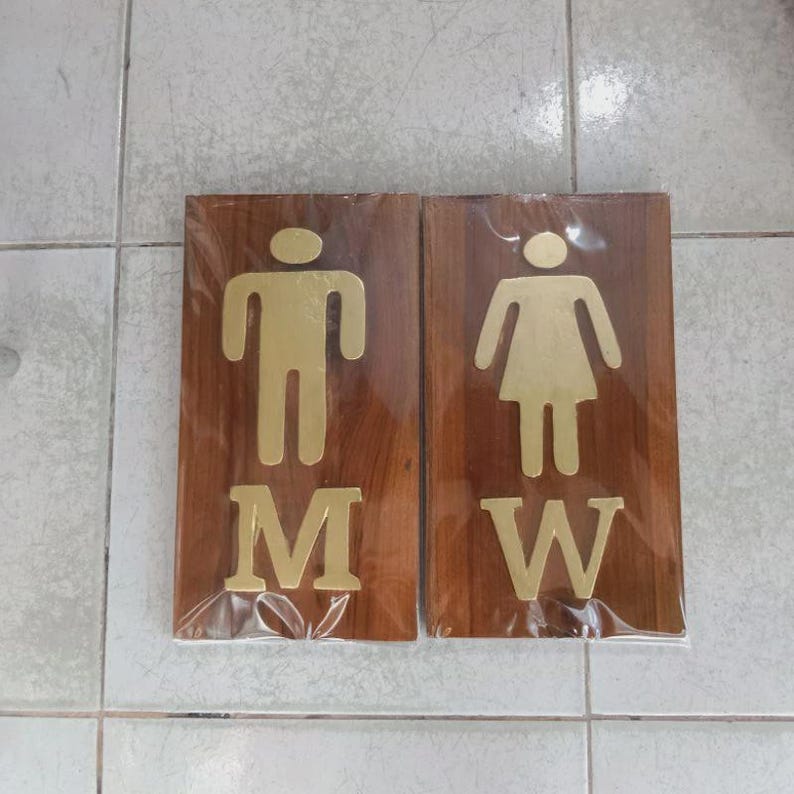 Teak Wood Toilet Signs – Male & Female Bathroom Signs Set | Rustic ...