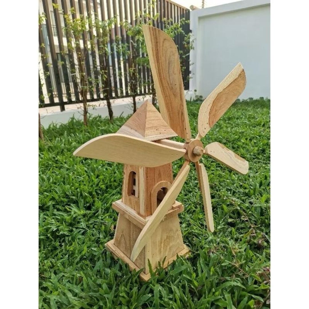 Handcrafted Teak Wood Windmill for Garden | Rustic Outdoor Yard Decor ...