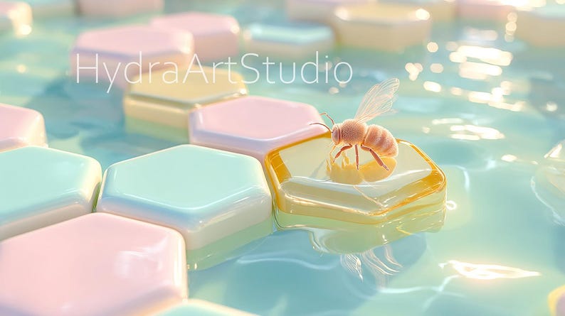 Estampa de Abelha em Tons Pastel – Azulejos 3D em Formato de Favo de ...