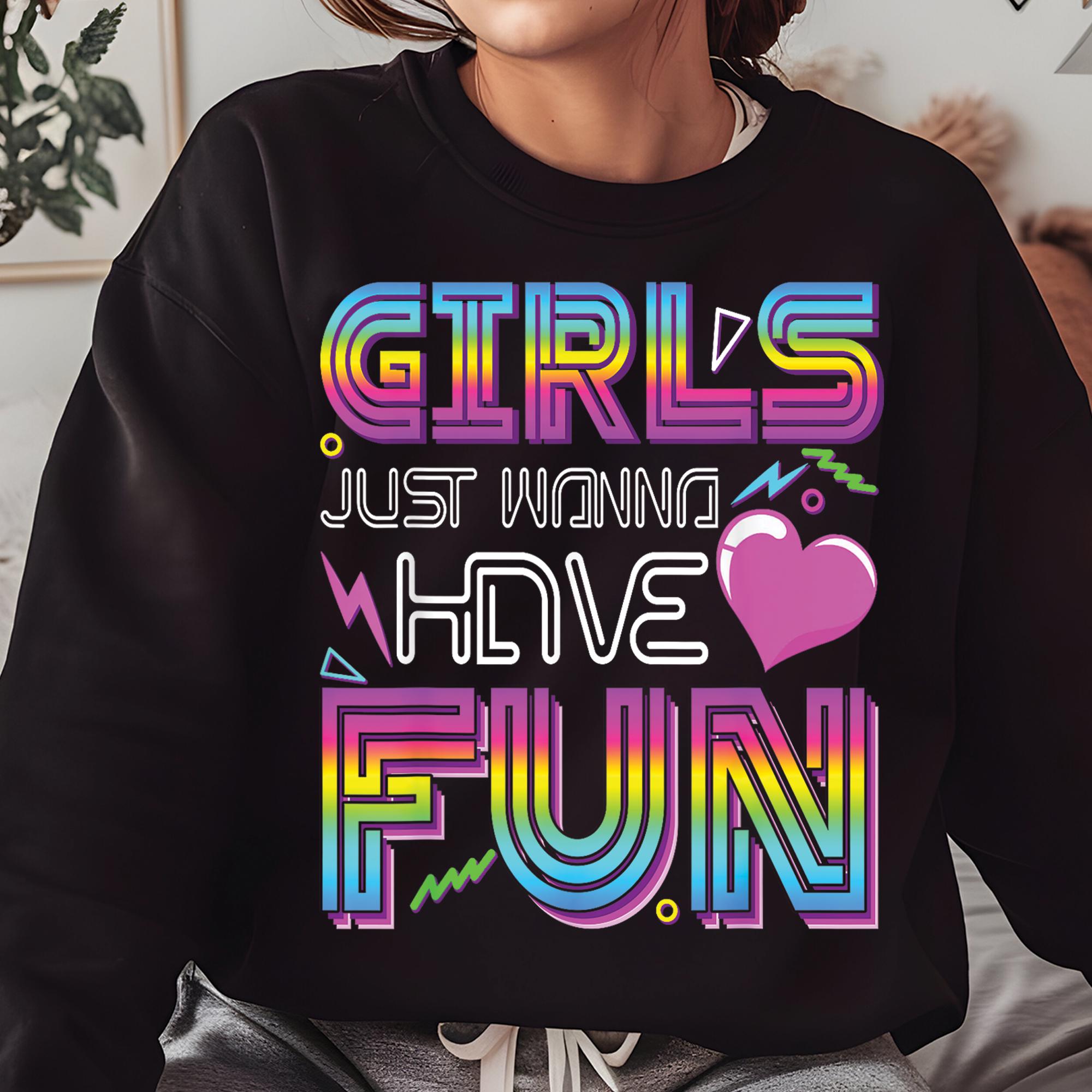 Girls Just Wanna Have Fun PNG | Retro 80s Neon Aesthetic Design ...