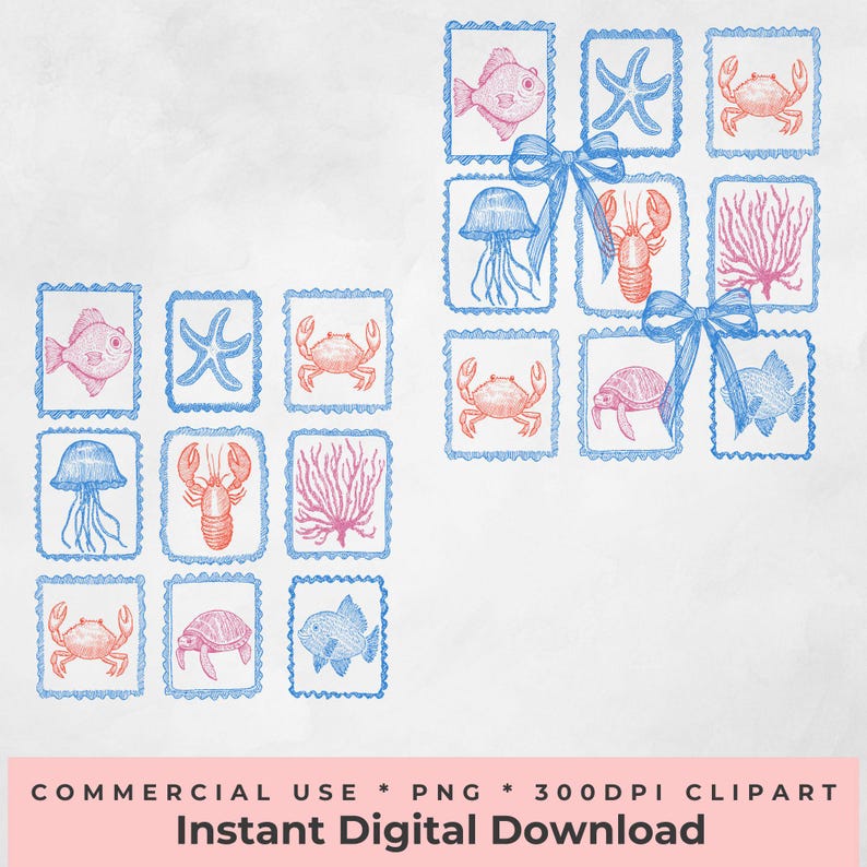 Coquette Nautical Postage Stamp Collage Png Watercolor Vintage Stamps 3 ...